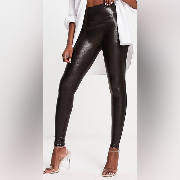 SPANX | Pants & Jumpsuits | Spanx Dark Red Faux Leather Leggings | Poshmark